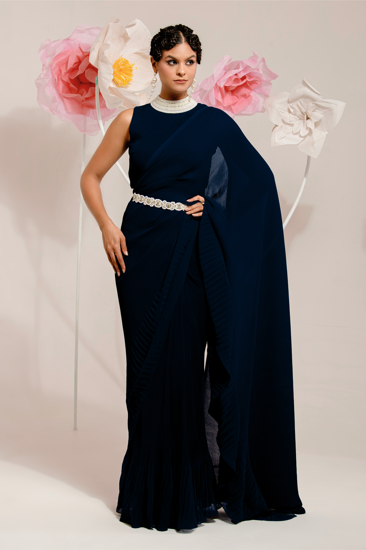 PRE-DRAPED NAVY BLUE SAREE – Preeti Mehta